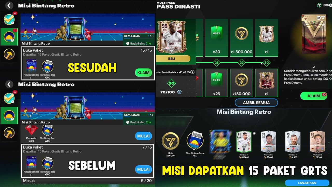 BUG? MISI BINTANG RETRO DAPATKAN 15 PAKET GRATIS TIPS MENYELESAIKAN EVENT BINTANG RETRO FC ...