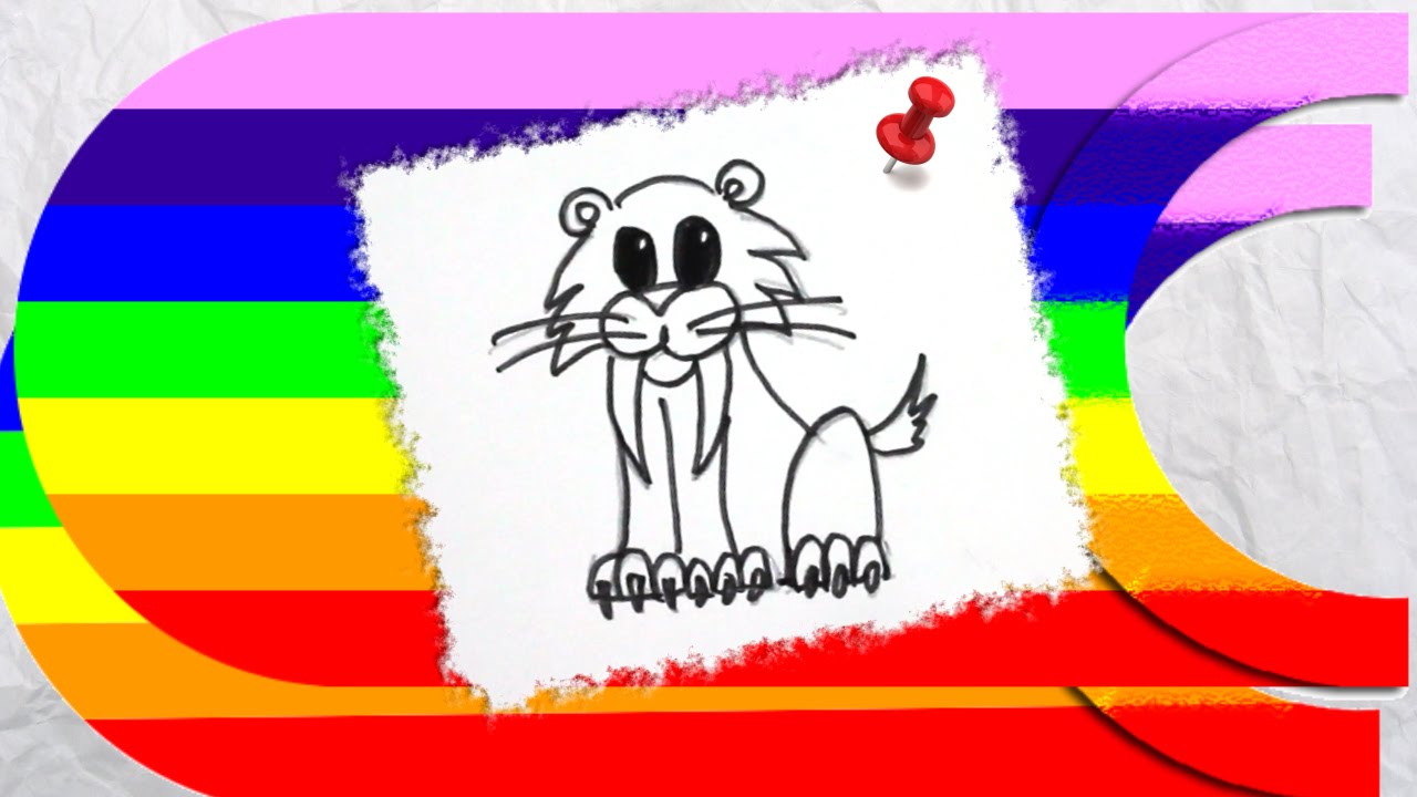 How to draw a Cartoon Sabertooth - YouTube