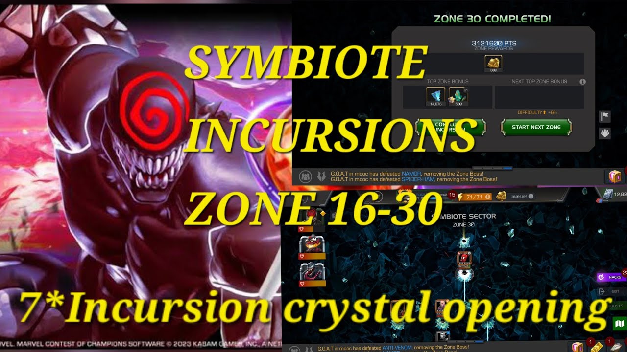 MCOC Symbioye Incursions Zone 16-30 full run - 7*incursion crystal ...