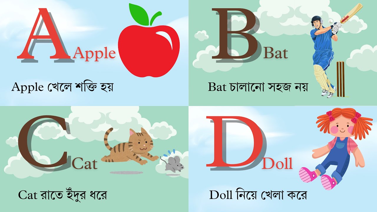 A for Apple B for Bat | abcd nursery rhymes | ABCD, A to Z | for kids ...
