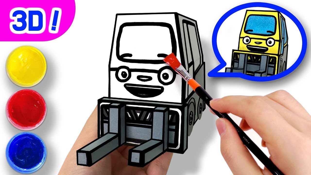 3D Coloring Fork Lift Truck Lift l Coloring Tutorial l Tayo Paper Craft ...