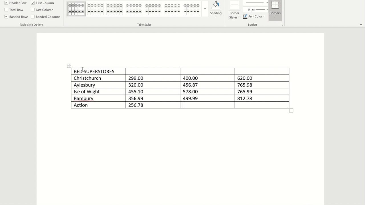 Microsoft Word Tables Ex 5 Bed Superstore - YouTube