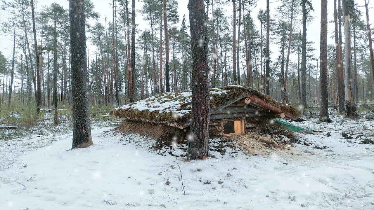 Construction of the dugout. Day 17. Putting a door and a window. The ...