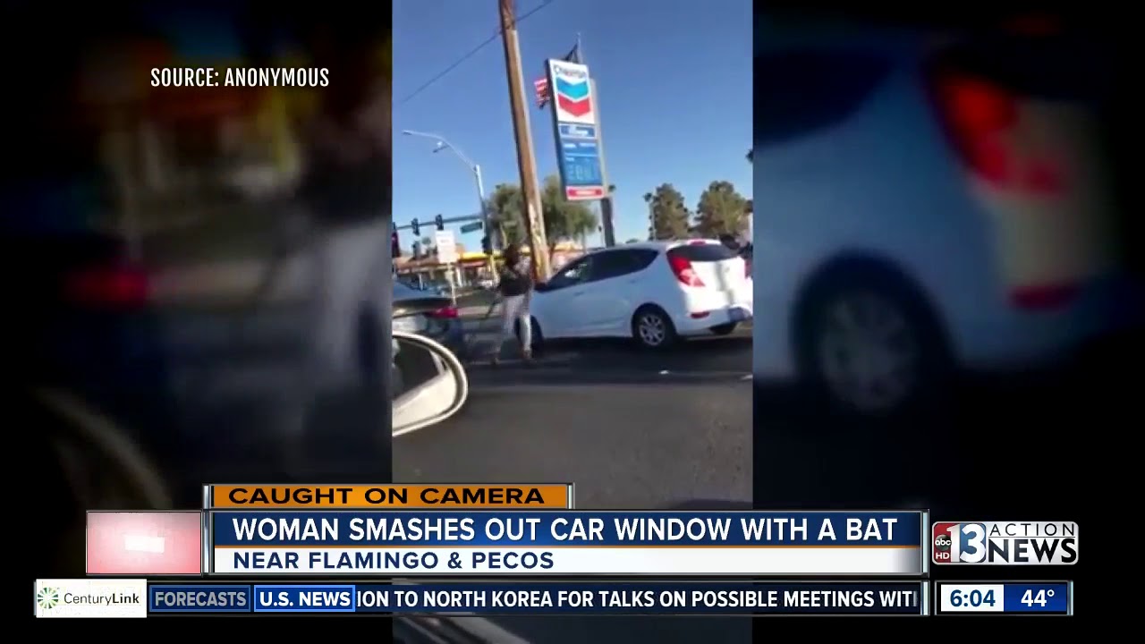 Woman bashes car window with bat during road rage incident - YouTube