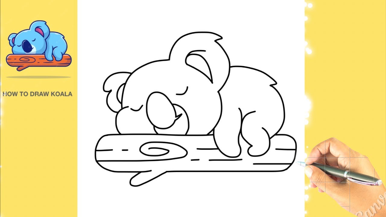 HOW TO DRAW A CUTE KOALA SLEEPING ON A TREE BRANCH | CUTE KOALA DRAWING ...