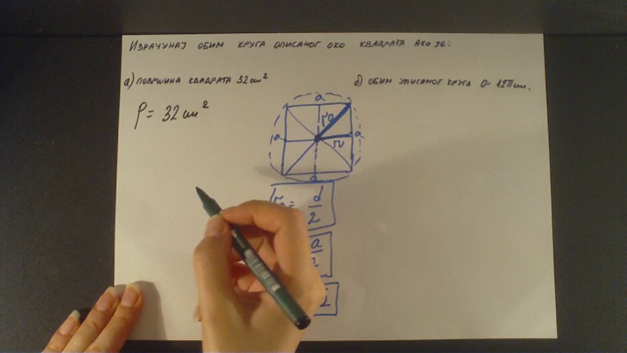 Krug. Obim opisane i upisane kruznice kvadrata - YouTube
