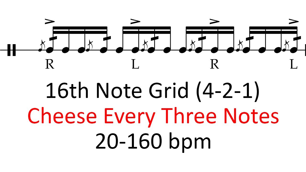 Cheese every three notes | 20-160 bpm 16th note grid sheet music - YouTube