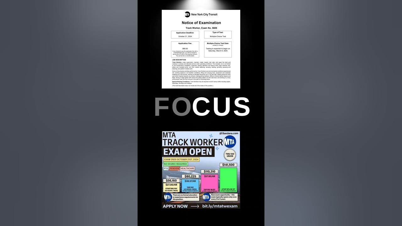 Focus!! MTA Track Worker Exam Open Until October 21st, 2024#MTA #Exam #SFRealEstateNYS - YouTube