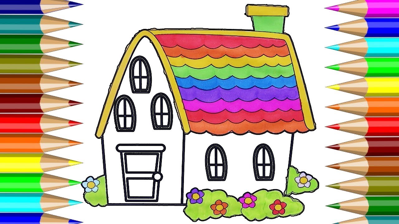 Casa De Arco Iris Colorido Libro De Colorear | Cómo Dibujar Una Casa Arcoiris Colorida - YouTube