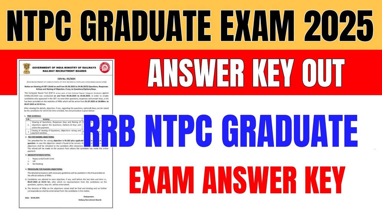 📌RRB NTPC GRADUATE ANSWER-KEY OUT || OFFICIAL NOTICE || RRB NTPC UNDER ...