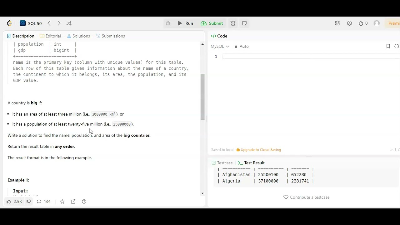 Leetcode Sql 3 Big Countries Youtube 4364