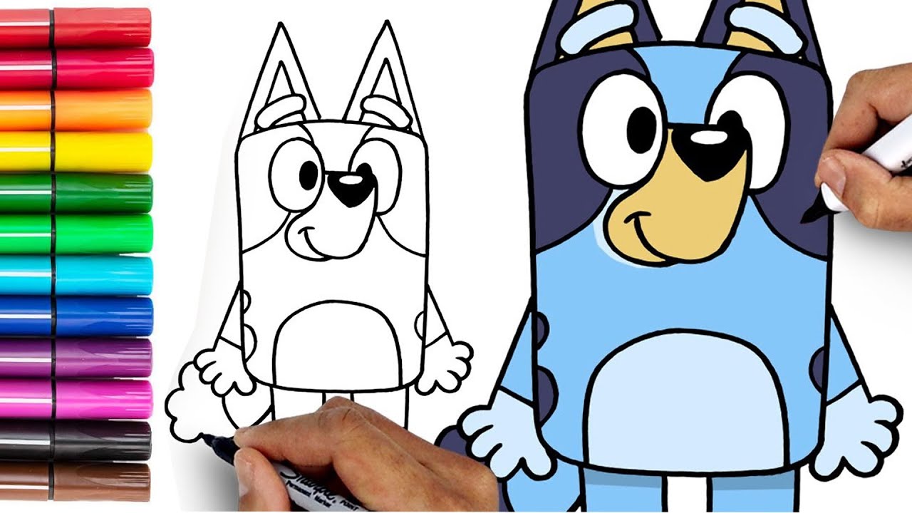 How To Draw Bluey Cartoon🐶🐕 💙 Drawing for kids | Drawing & Coloring ...
