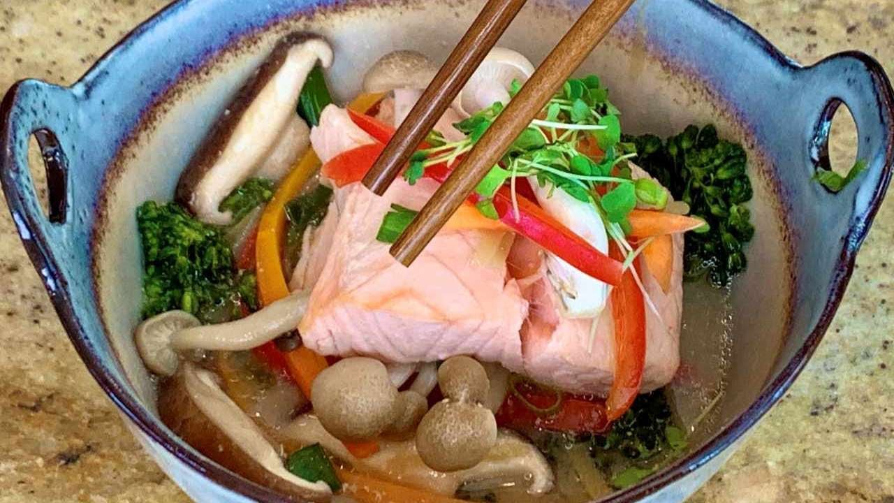 Miso Poached Salmon and Vegetables - YouTube