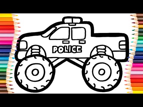 How to Draw a Monster Police Car and Color it for Kids and Toddlers ...