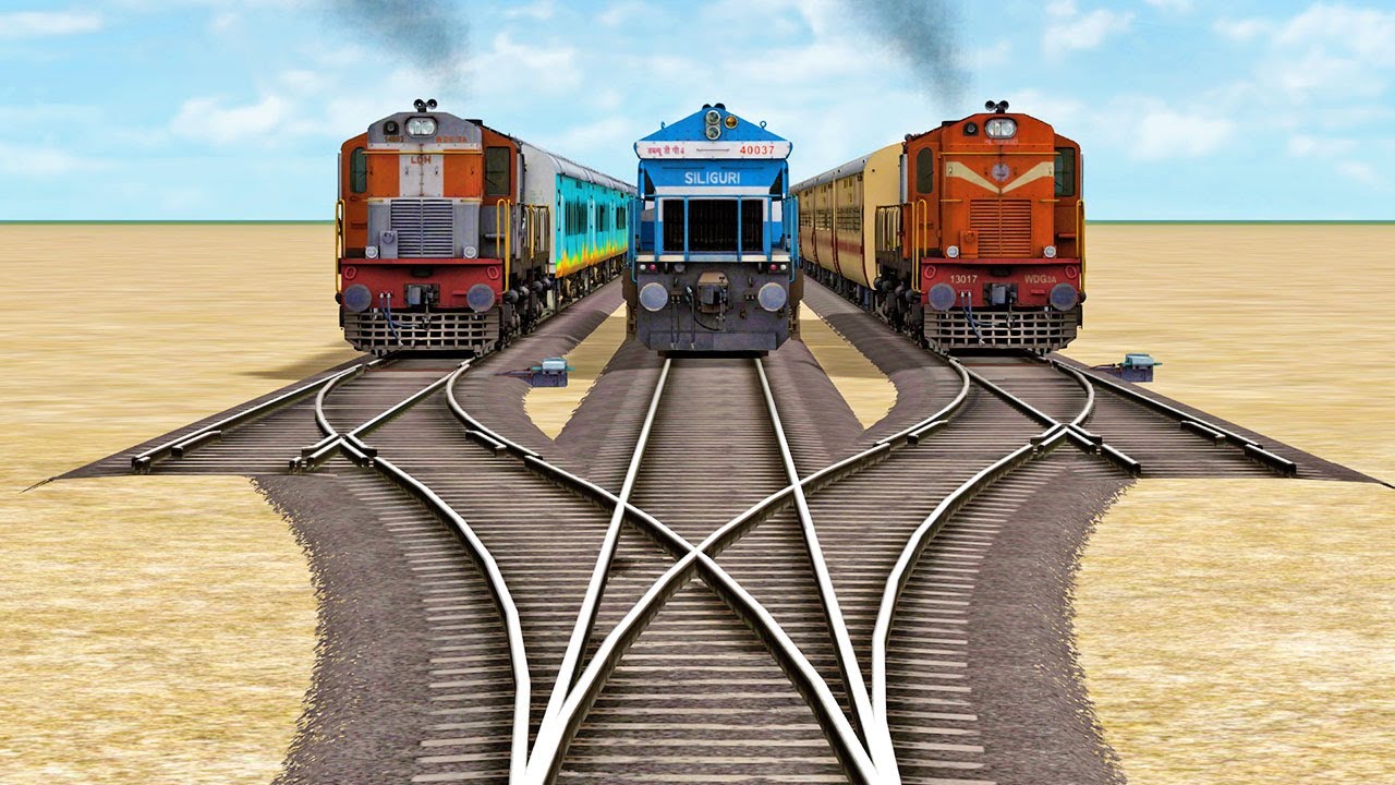 TRAIN CROSSING SLOWLY AT UNFINISHED RAILROAD TRACKS | Train Simulator # ...
