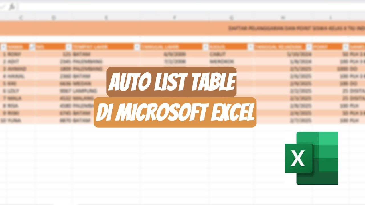 Toturial mebuat Auto List Table di Excel - YouTube