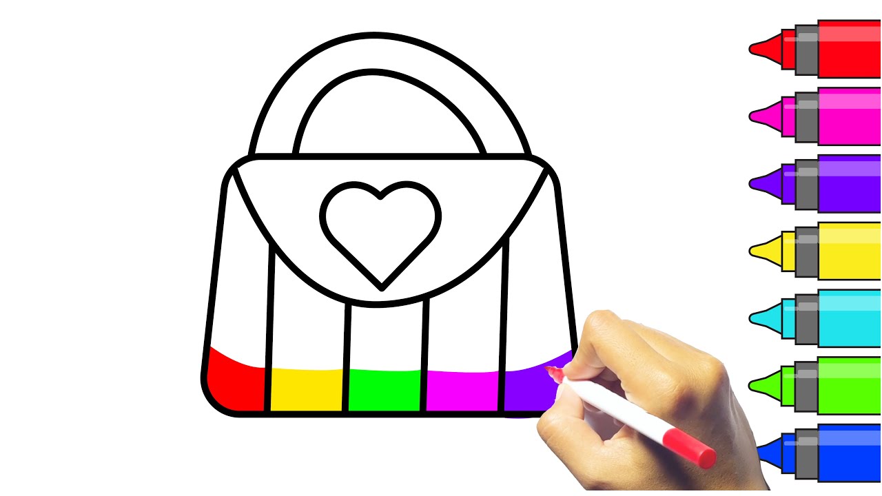 Woman Bag Drawing, Painting, Coloring for Kids & Toddlers | How to Draw ...