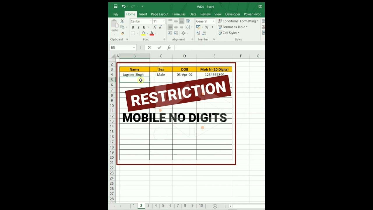 Stop wrong mobile number entry in excel 2023 | #excel #excelshortcuts #exceltipsandtricks - YouTube