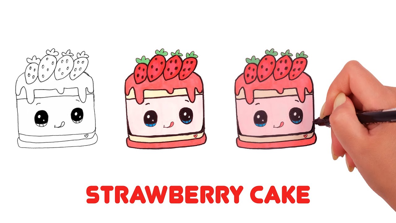How to Draw a Strawberry Cake Cute Dessert Food Art - YouTube