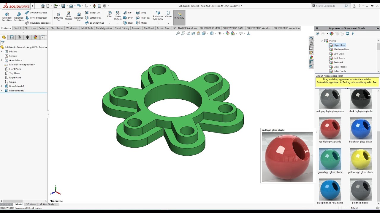 SolidWorks Tutorial - August 2020 - Exercise 19 - Part 02 - YouTube
