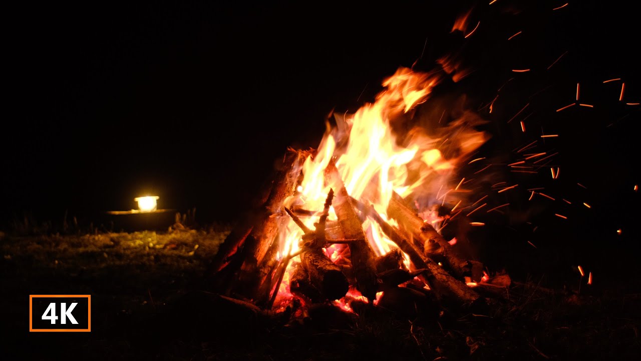 Relaxing Night Bonfire in Spring Forest with Sounds of Birds - 4K UHD ...