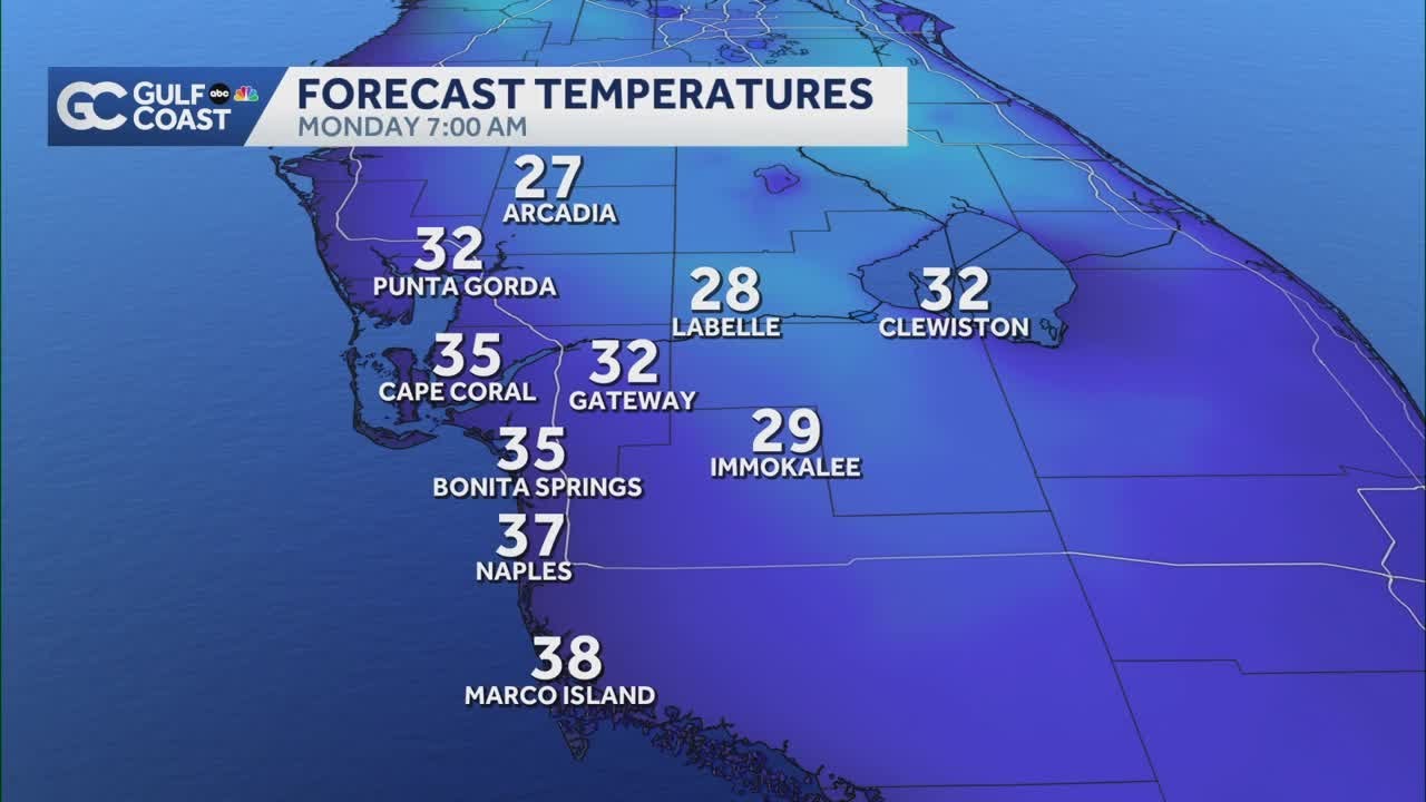 Coldest air of the decade pushing into Southwest Florida; Snow flurries ...