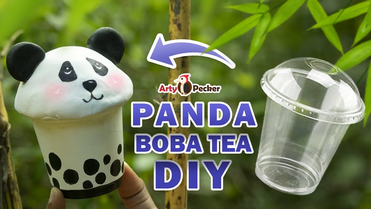 🐼 DIY Panda Boba Tea 🧋made from Plastic Cup with Dome Lid and Super ...