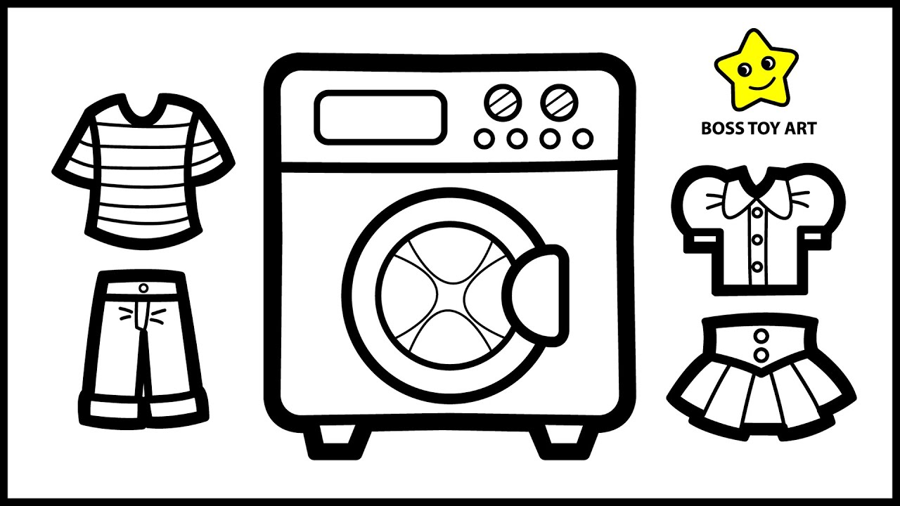 Washing Machine Coloring and Drawing for kids | How to draw shirt pant ...