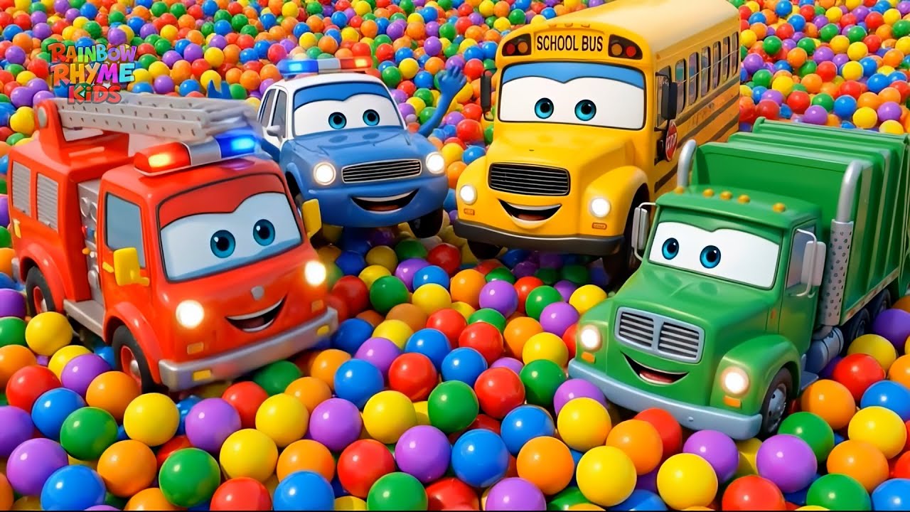 Colorful Cars & Ball Pit Slide Song 🔴🔵🟡🟢 Learn Colors & Vehicles | 3D ...
