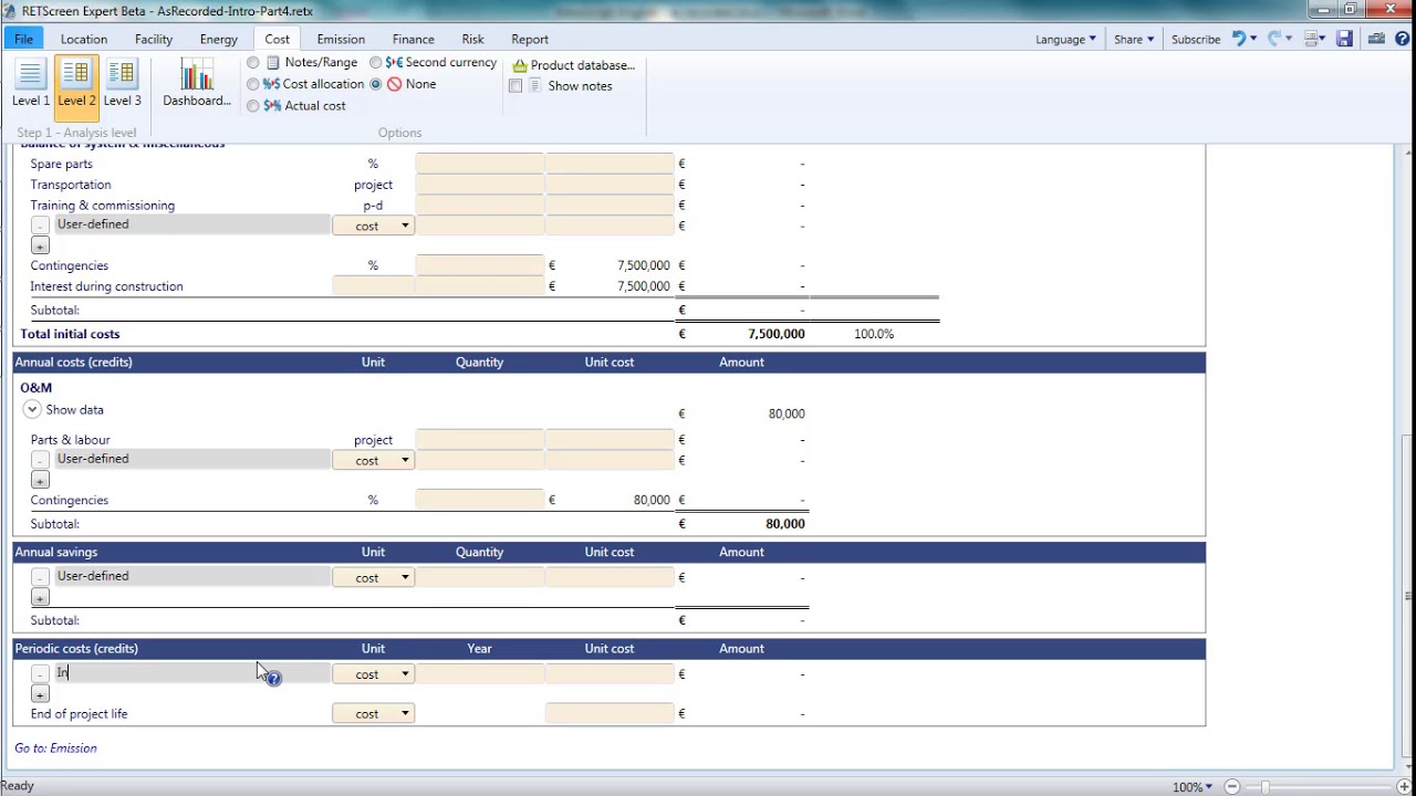 Part 4 - Cost Analysis for Power Projects in RETScreen Expert - YouTube