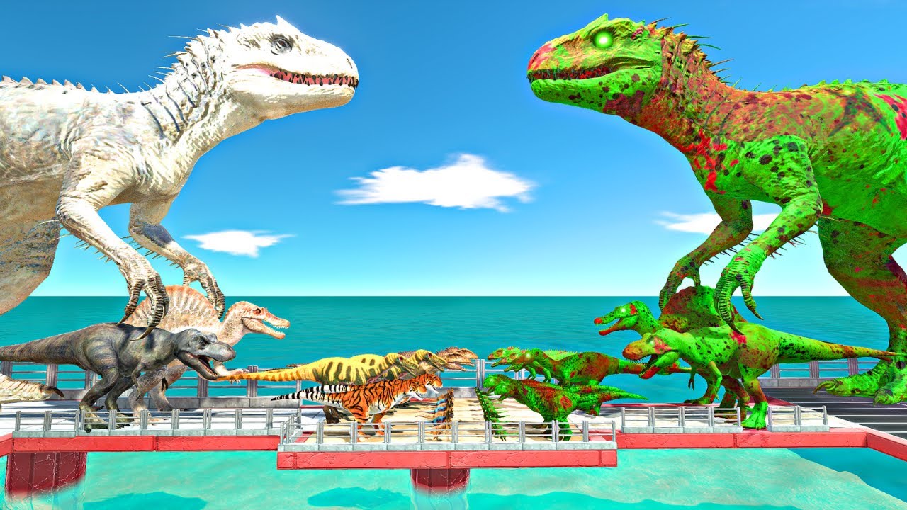 Dinosaurs Bridge Challenge | Green Zombie Itself vs Indominus Rex ...