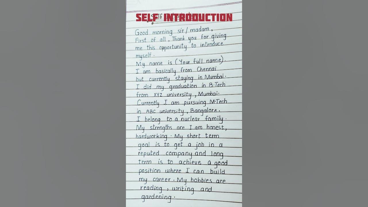How to write Self Introduction in English || Self Introduction for ...