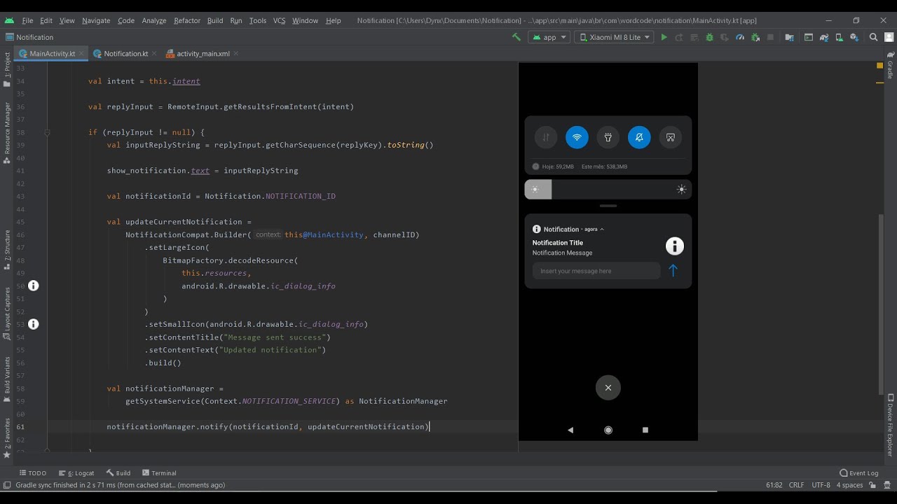 Notification Android with reply button (Kotlin) - YouTube