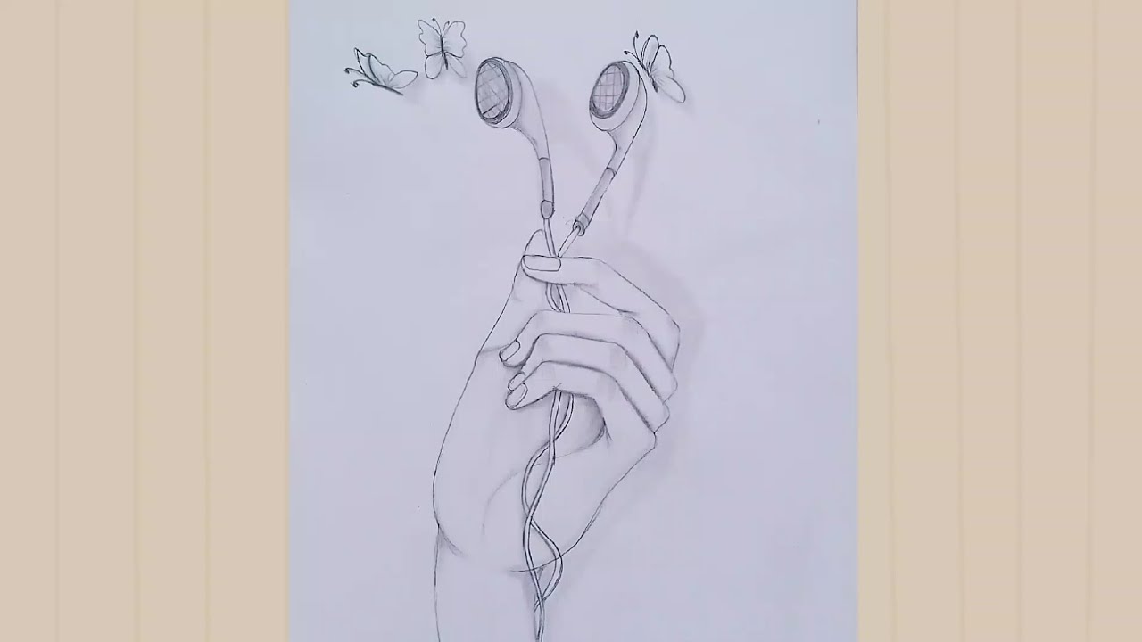 easy way to draw earphones in hand||simple pencil sketch - for ...