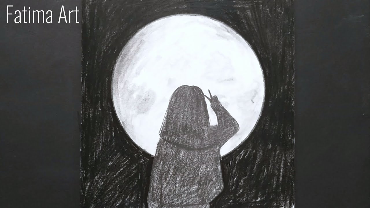 Drawing of girl with moonlight || Girl art || Sketching - YouTube