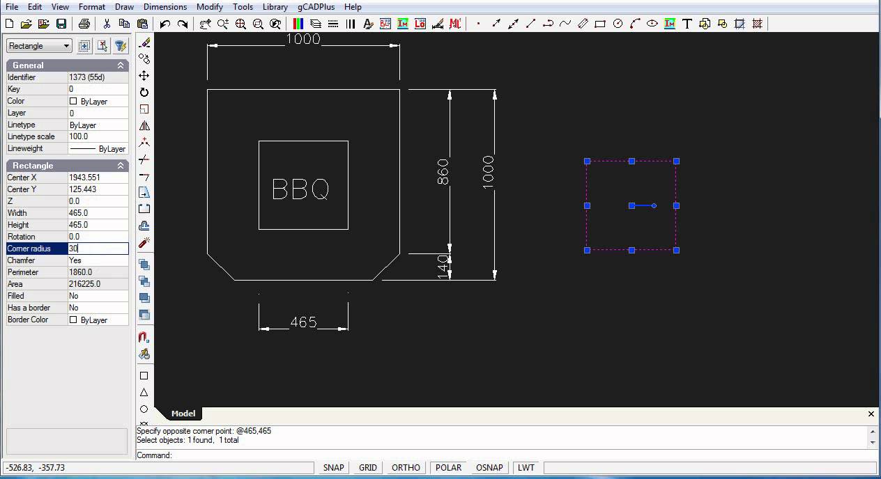 Adjusting the properties of a rectangle in a landscape CAD drawing ...