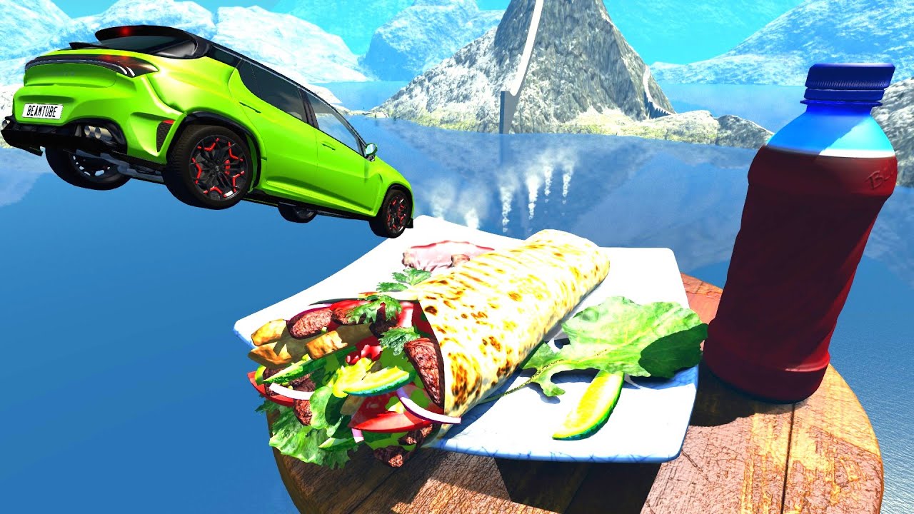 Jumping Cars through a Giant Shawarma - BeamNG.Drive - YouTube