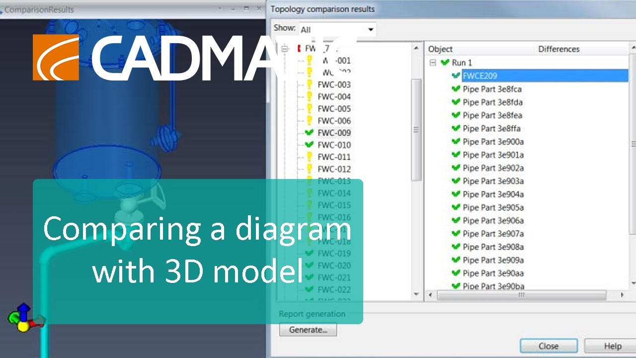 Comparing a diagram with 3D model in CADMATIC Diagram module - YouTube