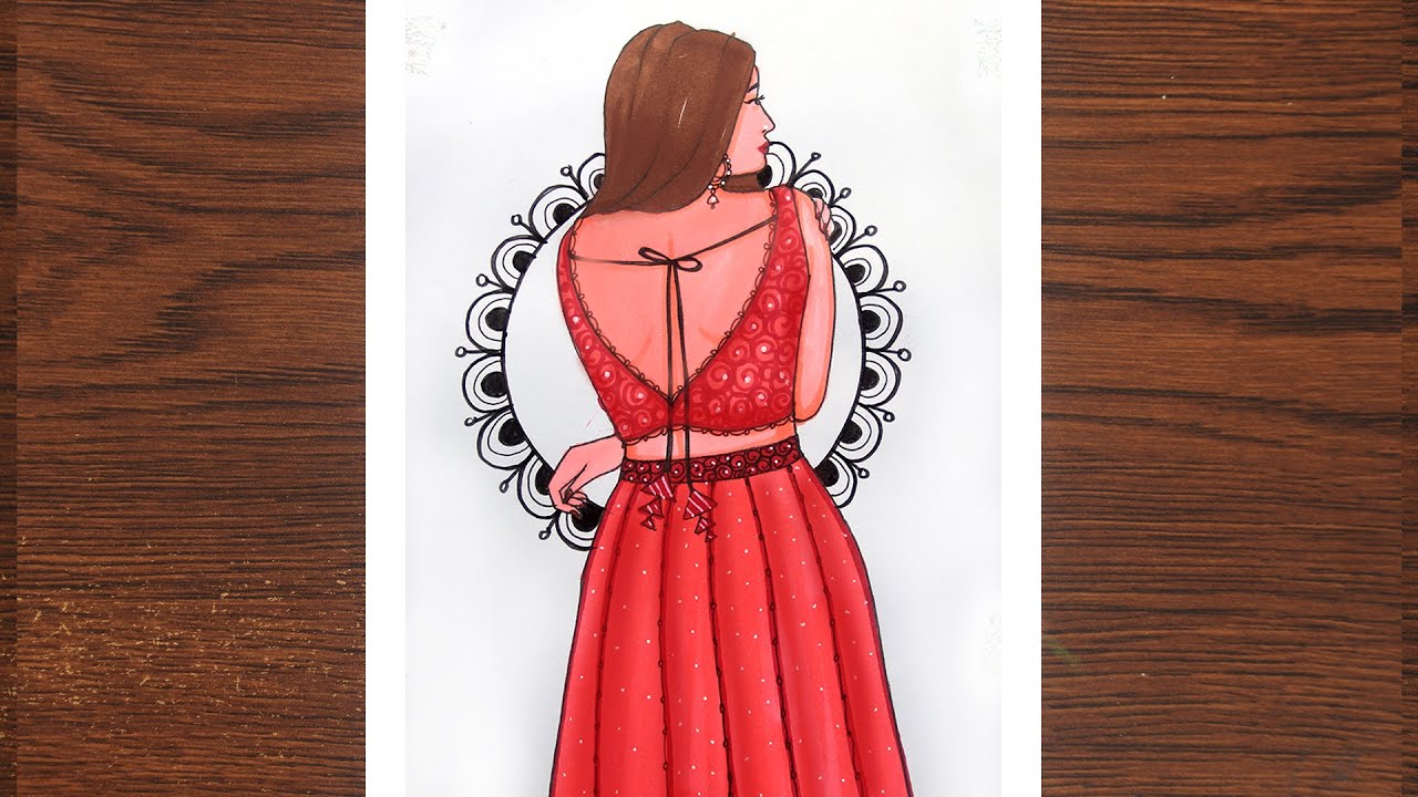 How to draw & colol traditional Girl in beautiful Lehenga || Girl ...