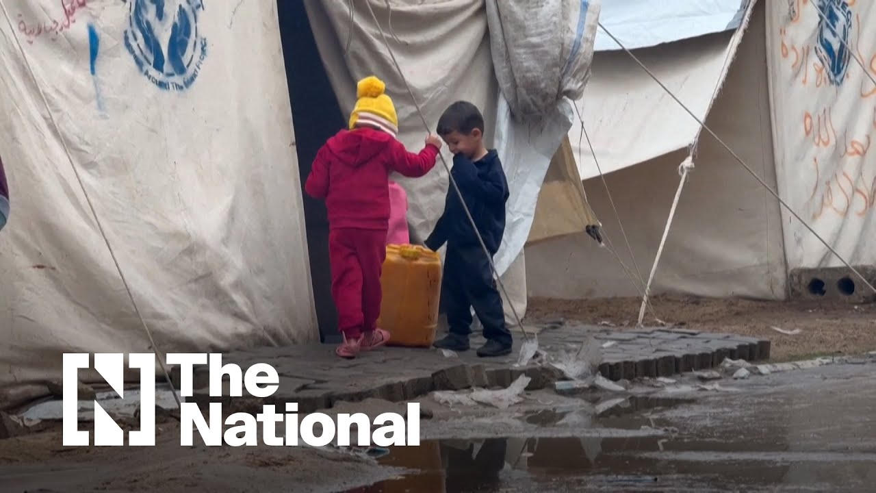 Tents of displaced Gazans flooded as winter sets in - YouTube