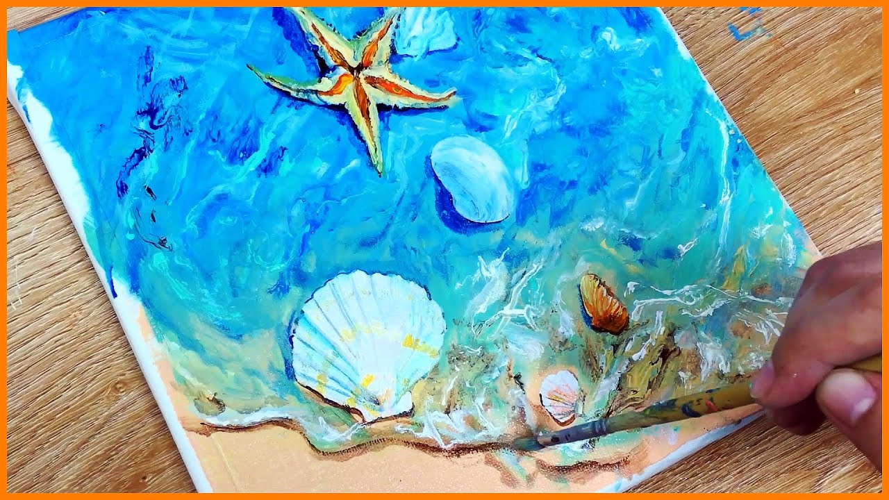 Acrylic Painting Seashells on Canvas | Relaxing painting tutorial #1 ...
