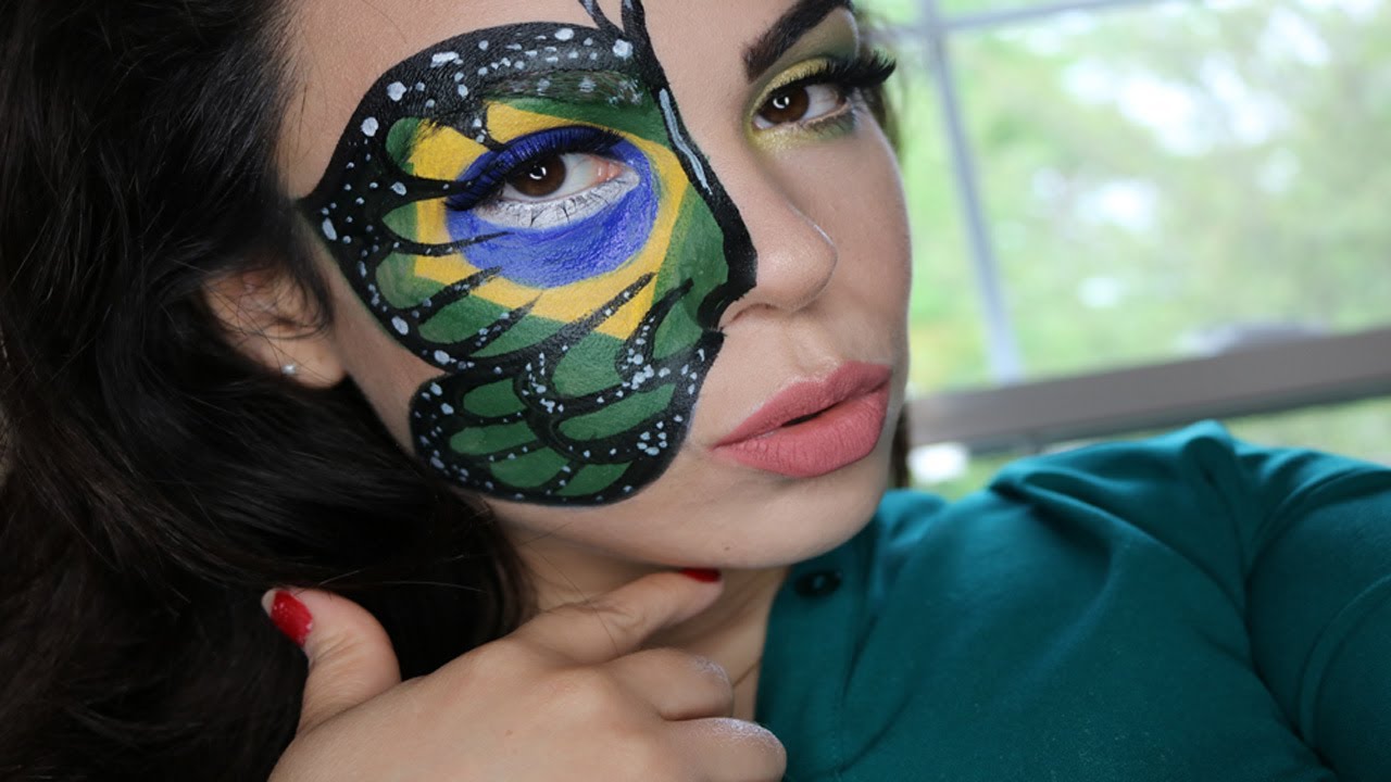 Easy Butterfly Brazilian Flag Face Paint & Eye Shadow Make Up Tutotial ...