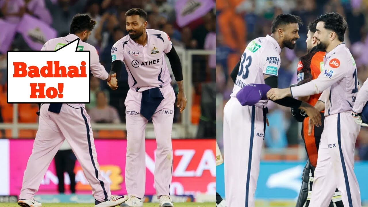 RAHUL TEWATIA and RASHID KHAN congratulate HARDIK PANDYA for getting ...