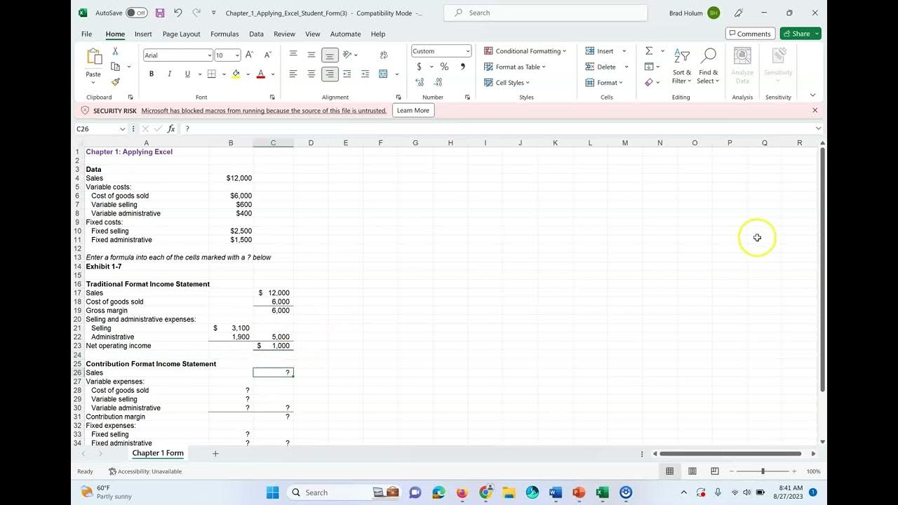 Chapter 1 Excel Managerial Accounting - YouTube