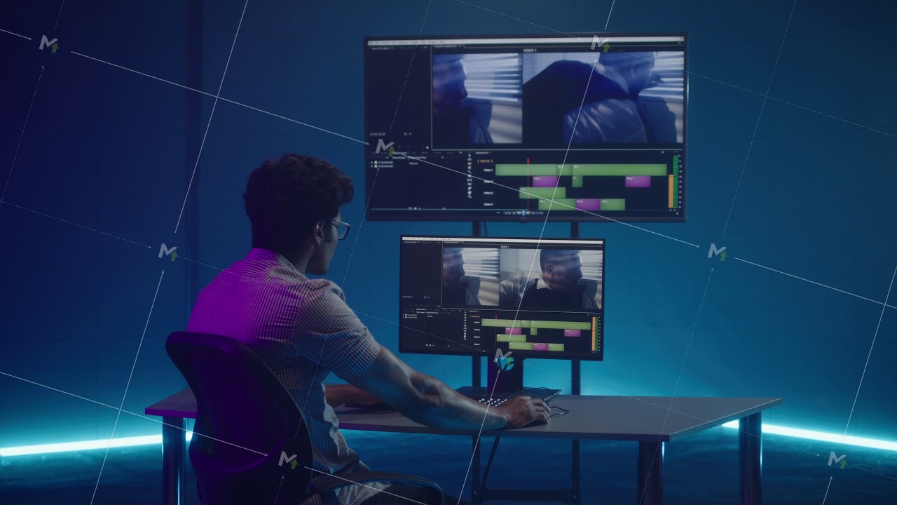 Video editor at work in editing room - YouTube