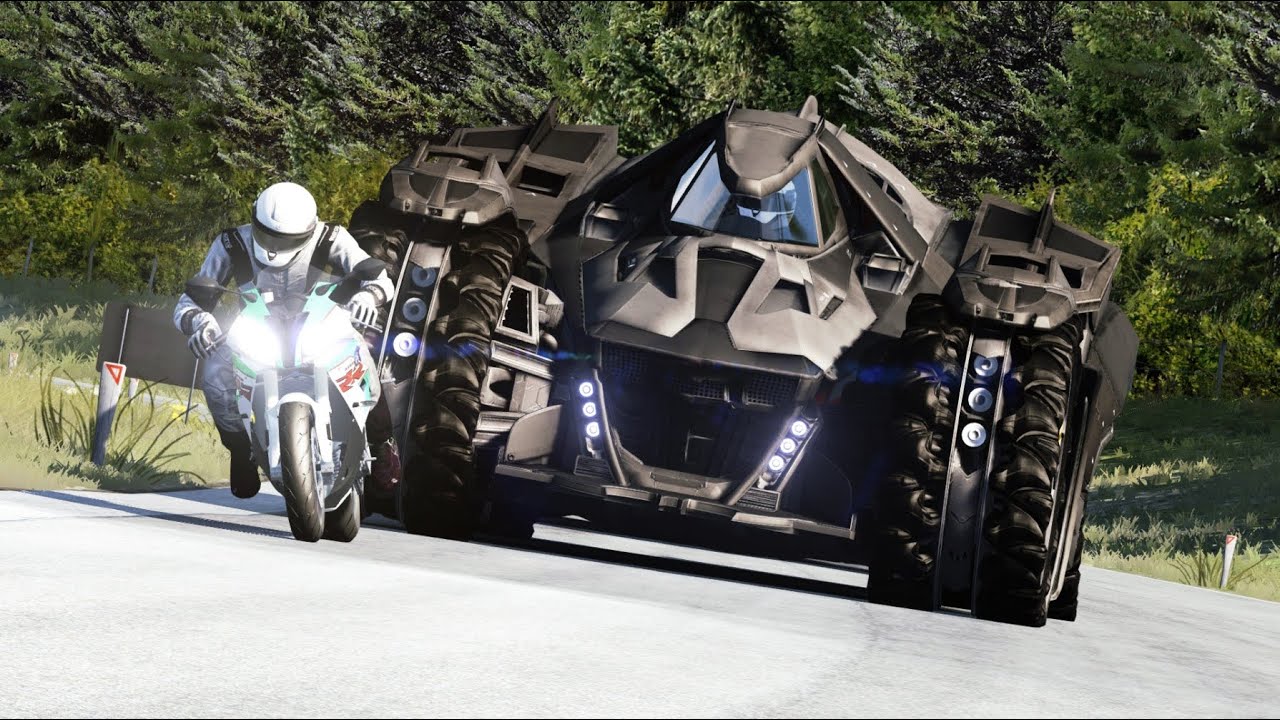BMW S1000RR vs Batman Arkham Knight vs Batmobile Justice League at Old ...