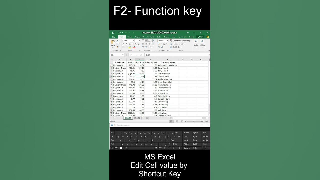 Microsoft Excel Shortcut-keys (F2) for Edit cell in a Sheet.| MS Excel में cell कैसे Edit करें ...