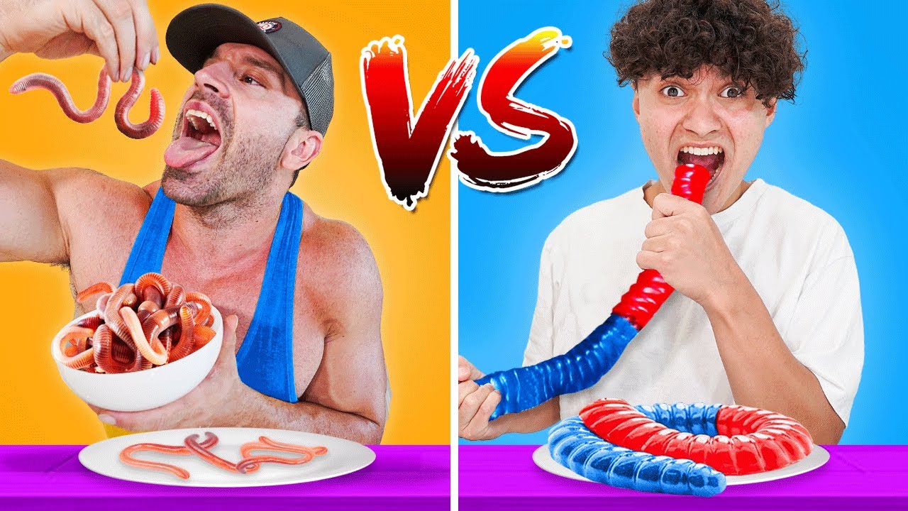 Real Food VS Gummy Food Challenge (EXTREME) - YouTube