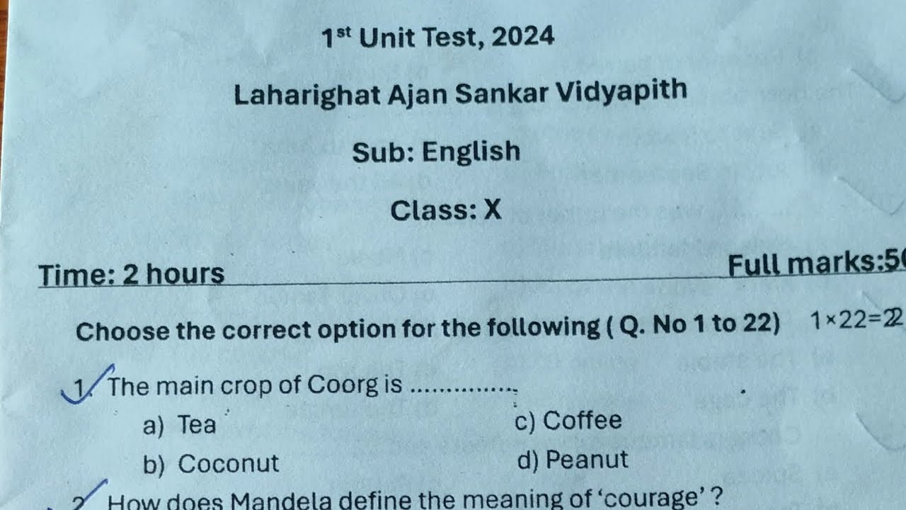 SEBA Class X|1st Unit Test 2024-25|English question paper with answers ...