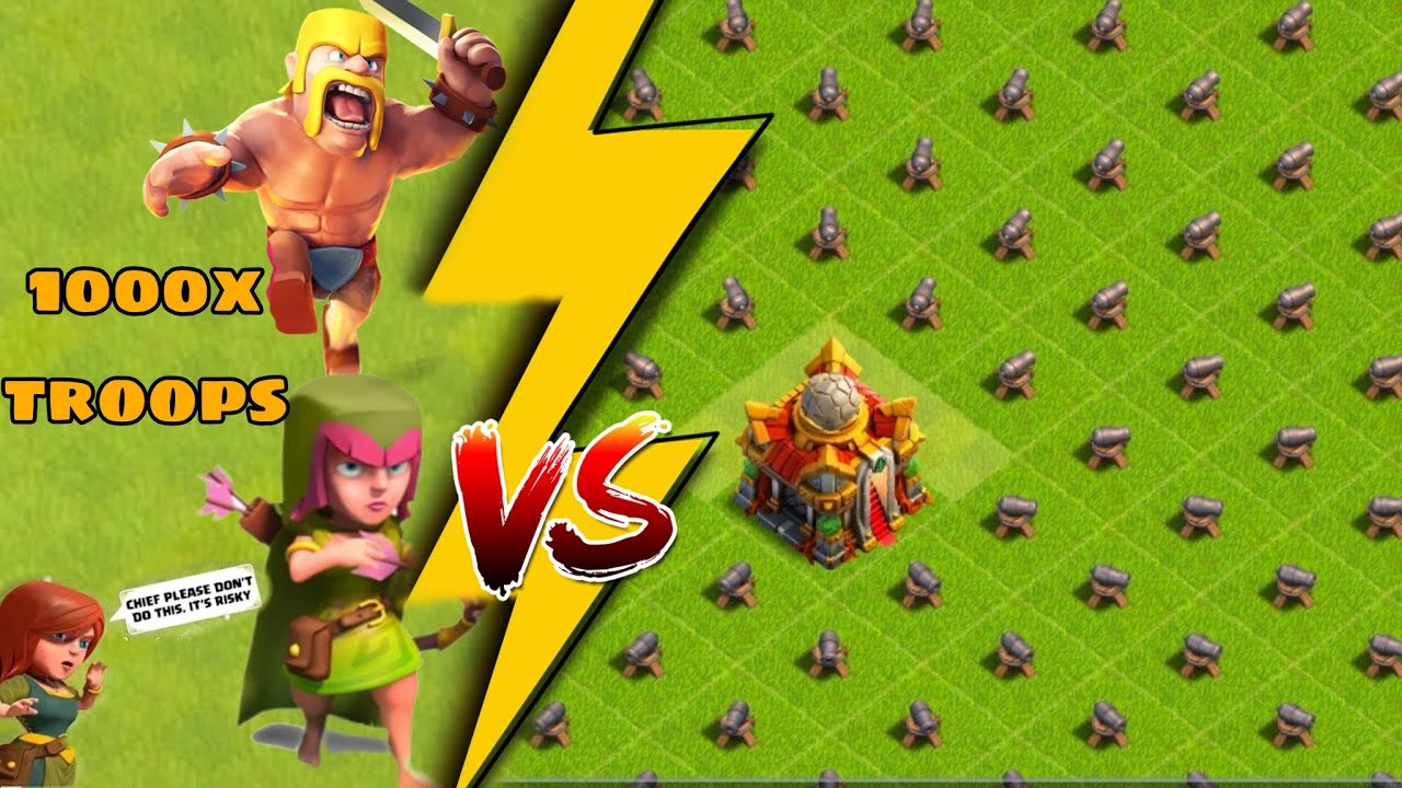 Unlimited level 1 cannon vs 1000x Barbian & Archery | clash of clans ...